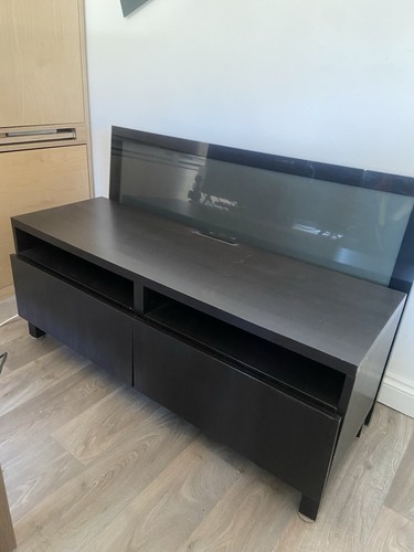 Ikea TV stand bench besta 2 drawers 120x40x42cm black unit | eBay