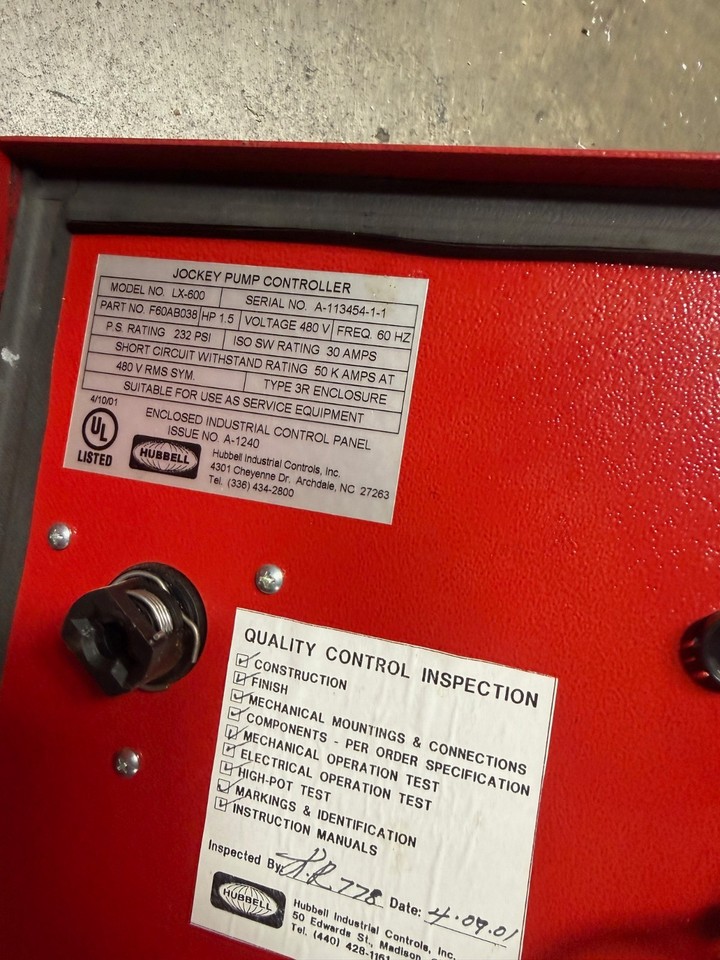 HUBBLE LX-600 Jockey Pump Controller for use in Fire Pump Installations ...