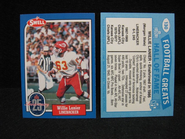 1988 Swell Football Greats Hall of Fame - #130 Willie Lanier for sale ...
