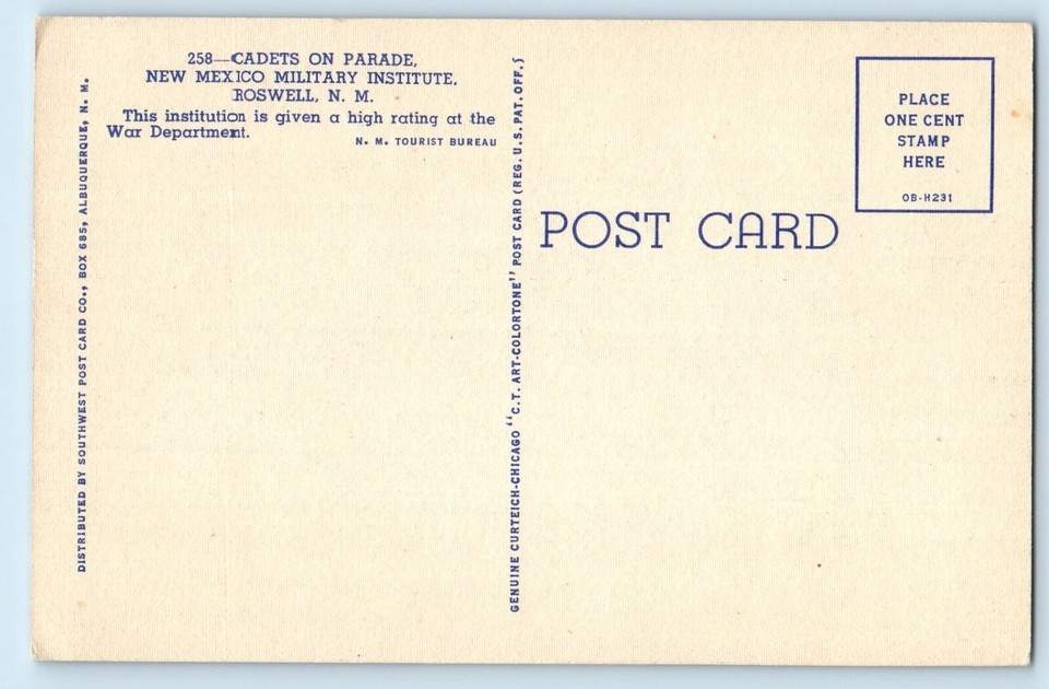 1940 Roswell New Mexico Postcard Cadets Parade Military Institute War ...