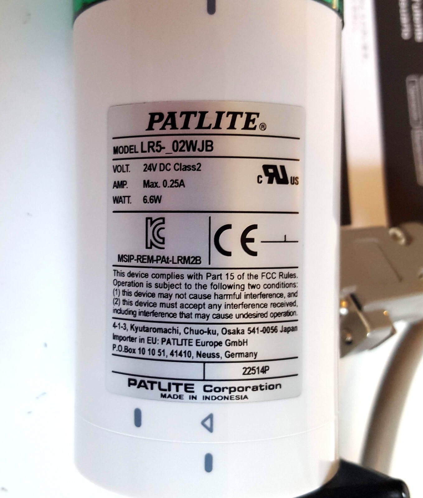 PATLITE+LR5-302WJBW-RYG+50mm+3-tier+24VDC+Direct+Mount+w%2F+L+Bracket ...