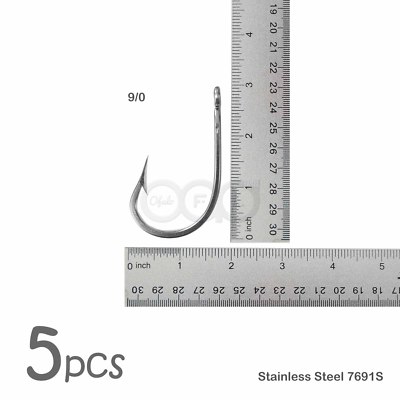 5pcs Size 9/0 Fishing 7691S Stainless Steel Hook Big Game Southern Tuna ...