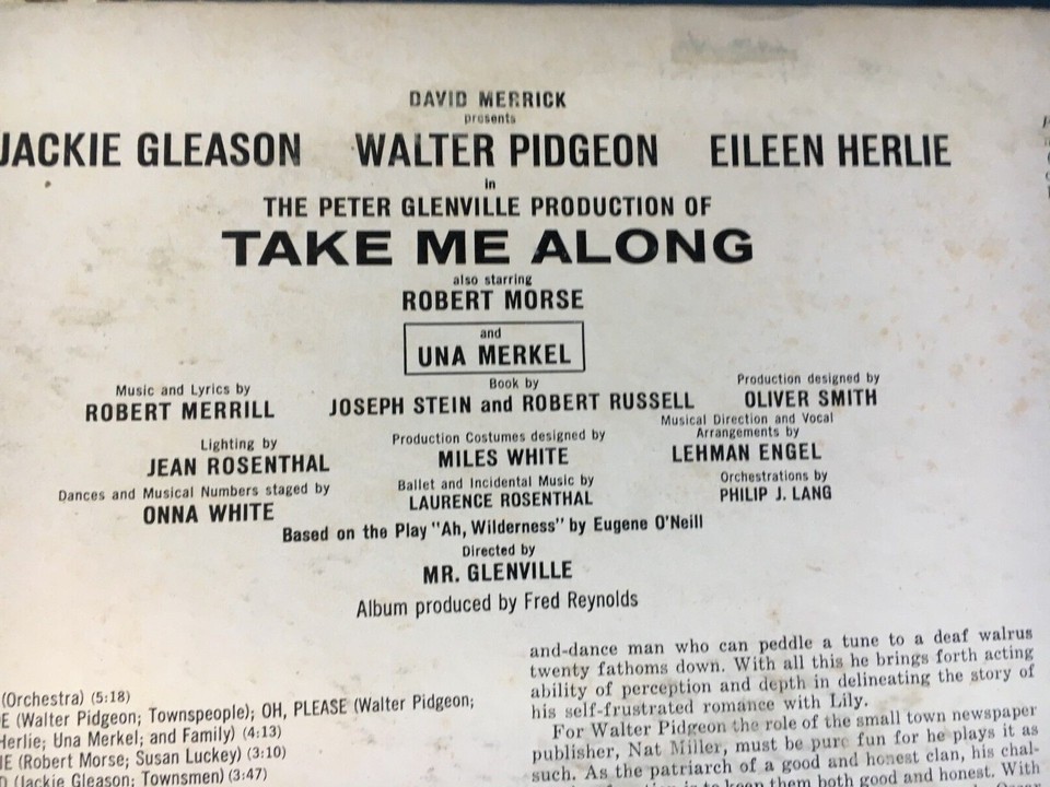 TAKE ME ALONG Original Jackie Gleason/Walter Pidgeon LOC-1050 LP~Vinyl ...