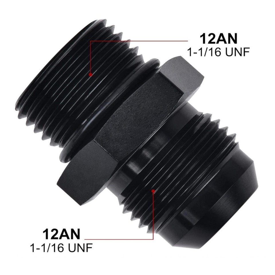 2Pcs Black Aluminum AN12 Flare to 12AN ORB Male Fitting Adapter with O ...