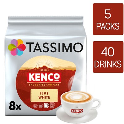 Tassimo Coffee Pods Kenco Flat White 5 Packs (40 Drinks) 8711000442500 ...