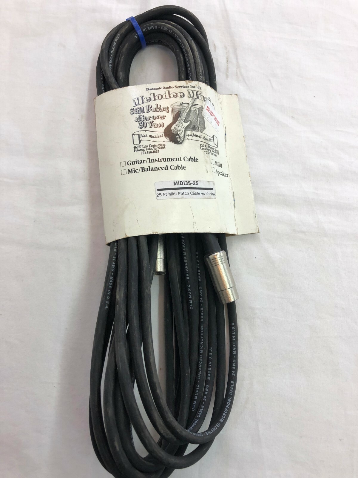 Melodee Music 25 ft Midi Patch Cable 5 Pin w/ shrink New Old Stock (#1 ...