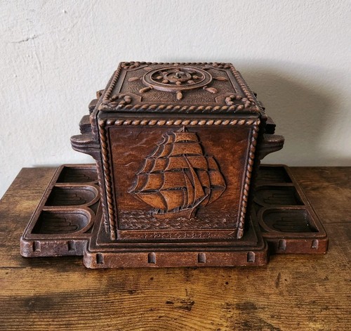 Vintage Syroco Wood Tobacco Box/ Pipe Holder Maritime Ships Scene | eBay