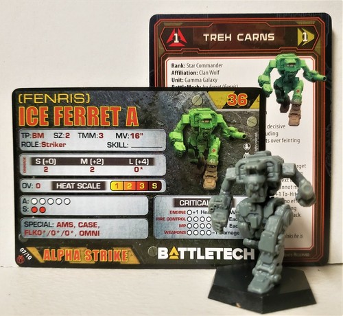 Battletech Ice Ferret Mech + Pilot Cards Alpha Clan Heavy Striker Star ...