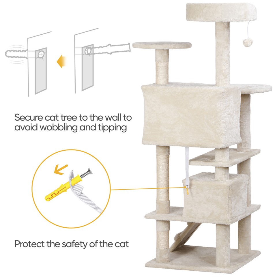 55" Cat Tree Tower Activity Center Playing House Grey/Beige/Blue/Brown ...