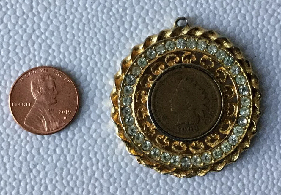 VINTAGE 1903 INDIAN PRINCESS PENNY HEAD PENDANT SURRO… - Gem