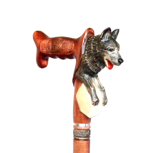Wooden cane with dog German shepherd dog Carved handle and clean shaft ...