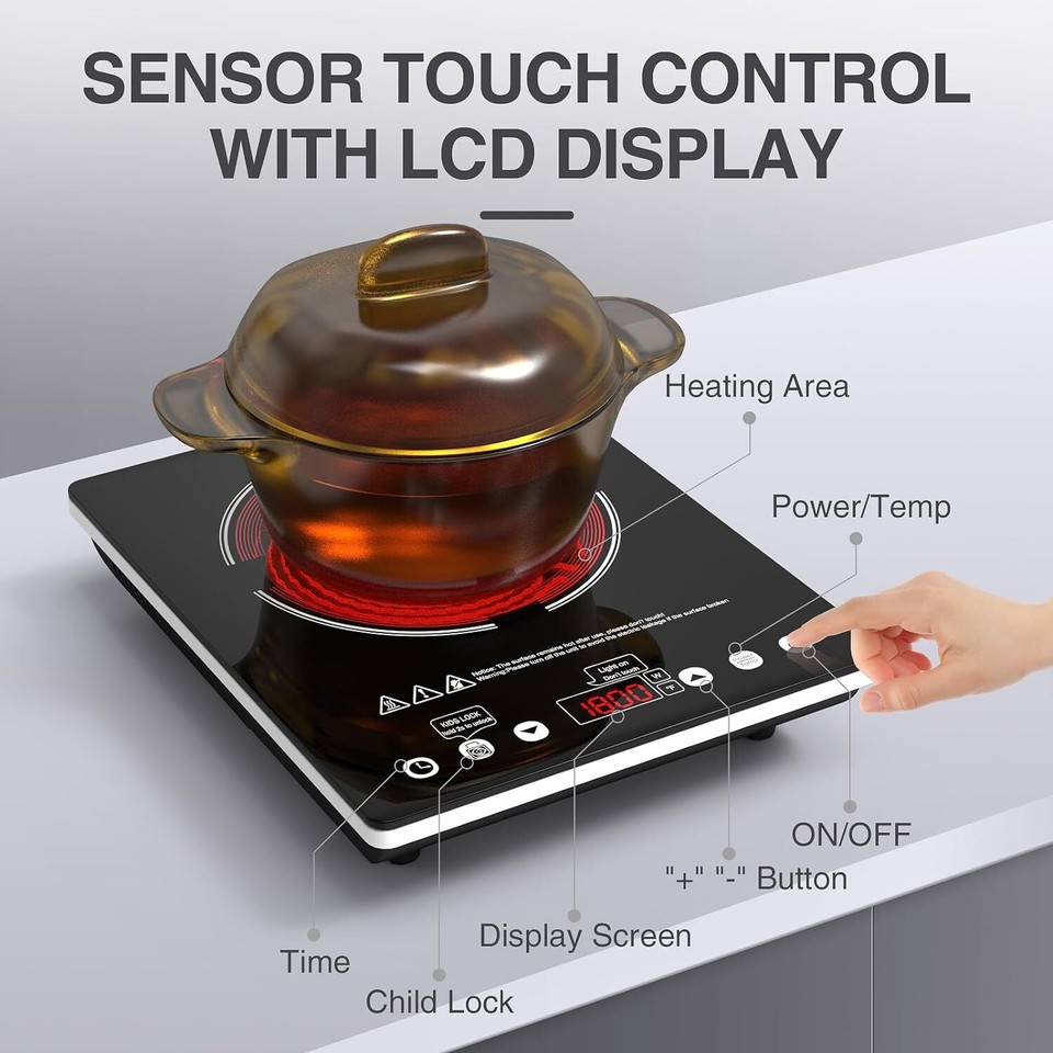 Electric Cooktop One Burner Portable Electric Stove Top Touch Screen ...