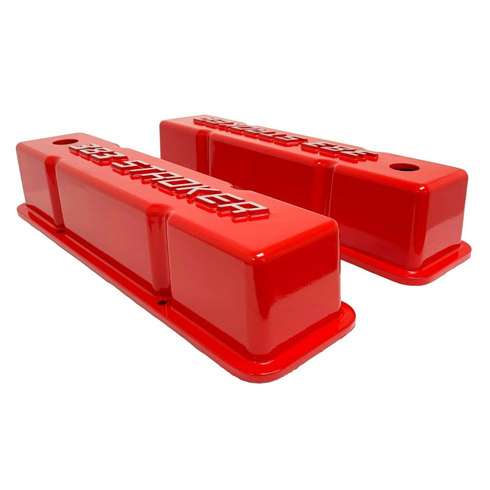 Chevy 383 Stroker SBC Tall Raised Logo Valve Covers Red | Ansen USA ...