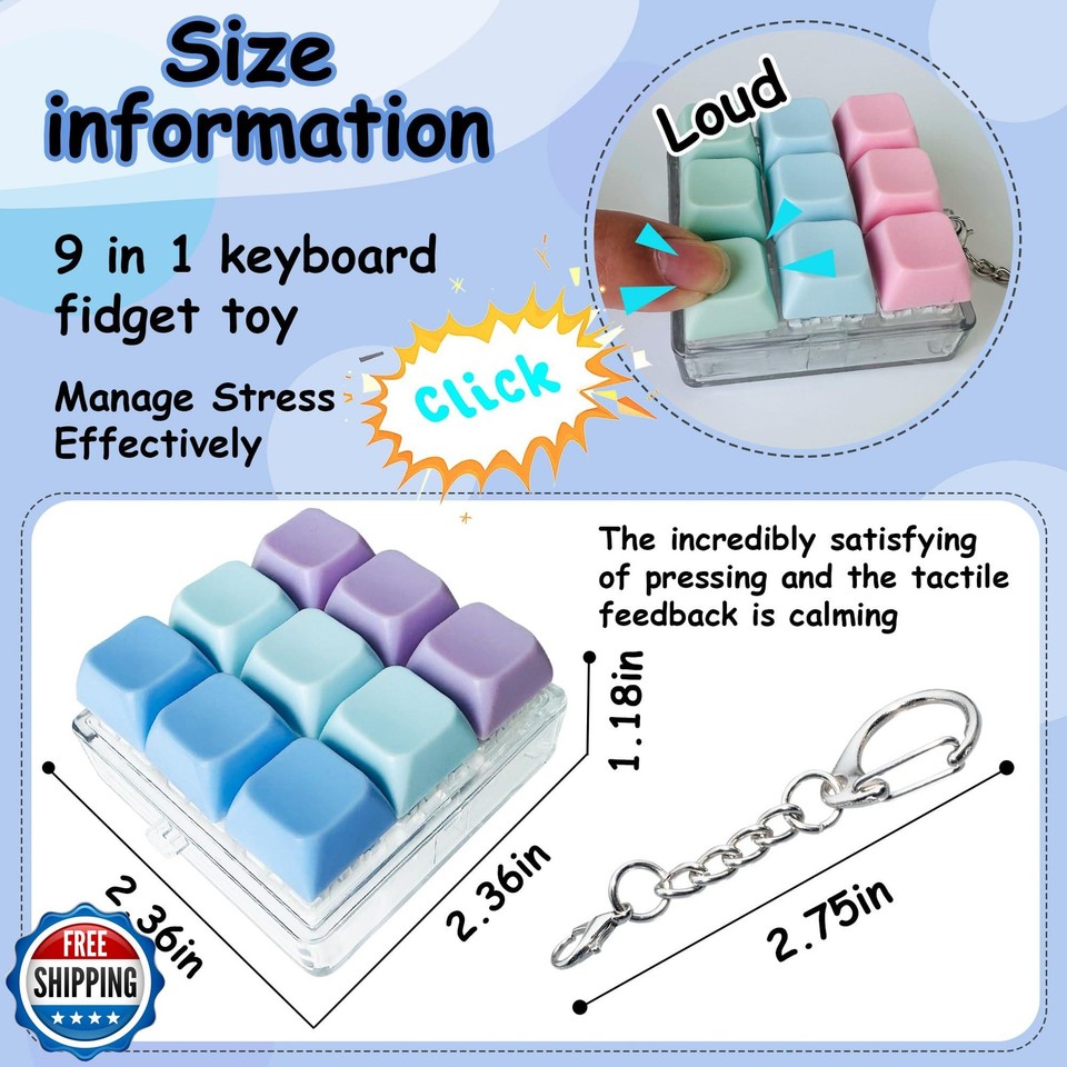2 Pack 9 in 1 Keyboard Fidget Toy, Keyboard Fidget Keychain Anti-Stress ...