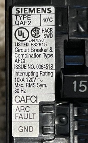 Siemens QA115AFC 1 Pole 15 AMP Arc Fault Combination Breaker AFCI New ...