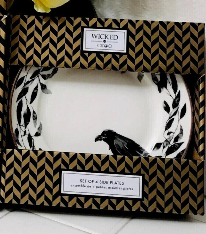 CIROA Wicked Halloween Crow Raven Bird Leaf 4 Side / Salad Plate Set 8 ...