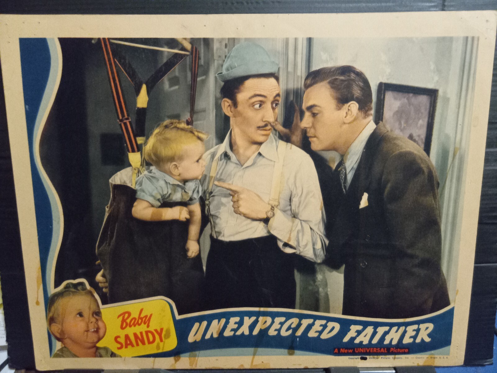 Lobby Card 1939 UNEXPECTED FATHER Dennis O'Keefe Mischa Auer Baby Sandy ...