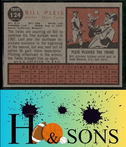 1962 Topps #124 Bill Pleis | eBay