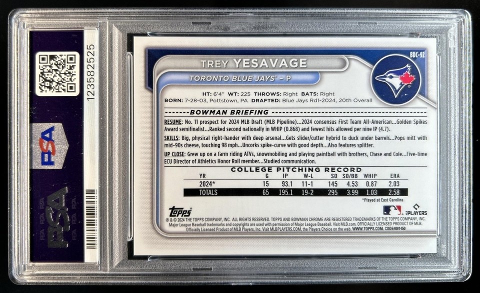 2024 Bowman Draft Sapphire Trey Yesavage Chrome Refractor Orange 1st ...