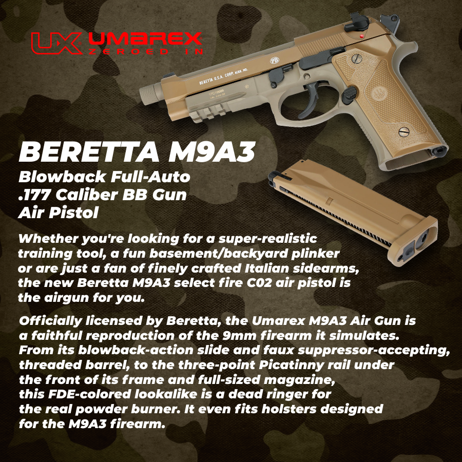 Umarex Beretta M9A3 Full Auto CO2 .177 Cal Blowback Air Pistol FDE ...