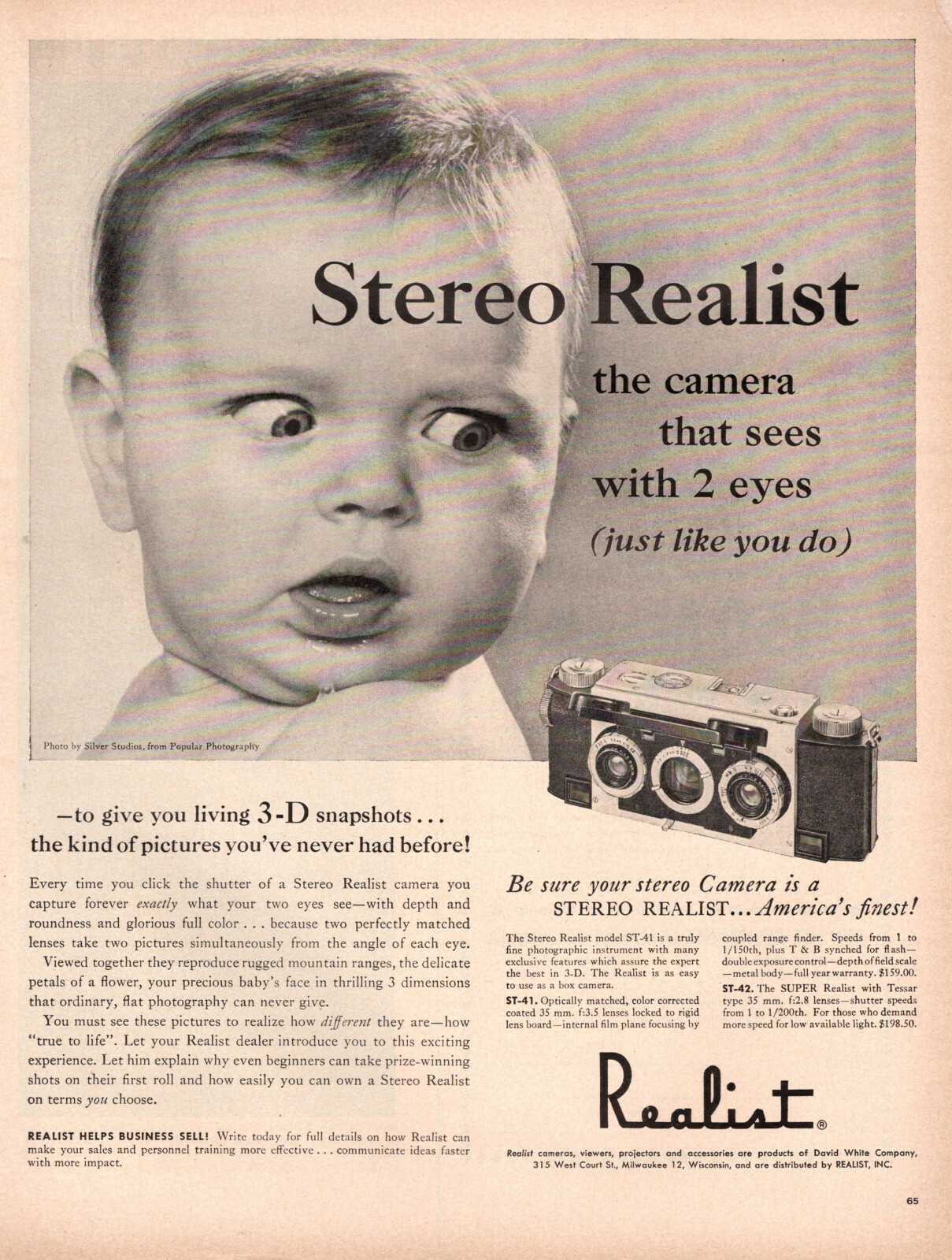 1955 vintage AD for STEREO REALIST CAMERA 3-D Snapshots ! Surprized ...