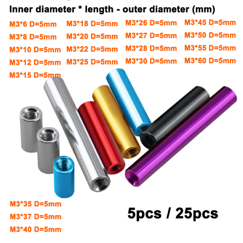 M3 Aluminum Column Round Threaded Sleeve Stud Standoff Nut OD 5mm ...