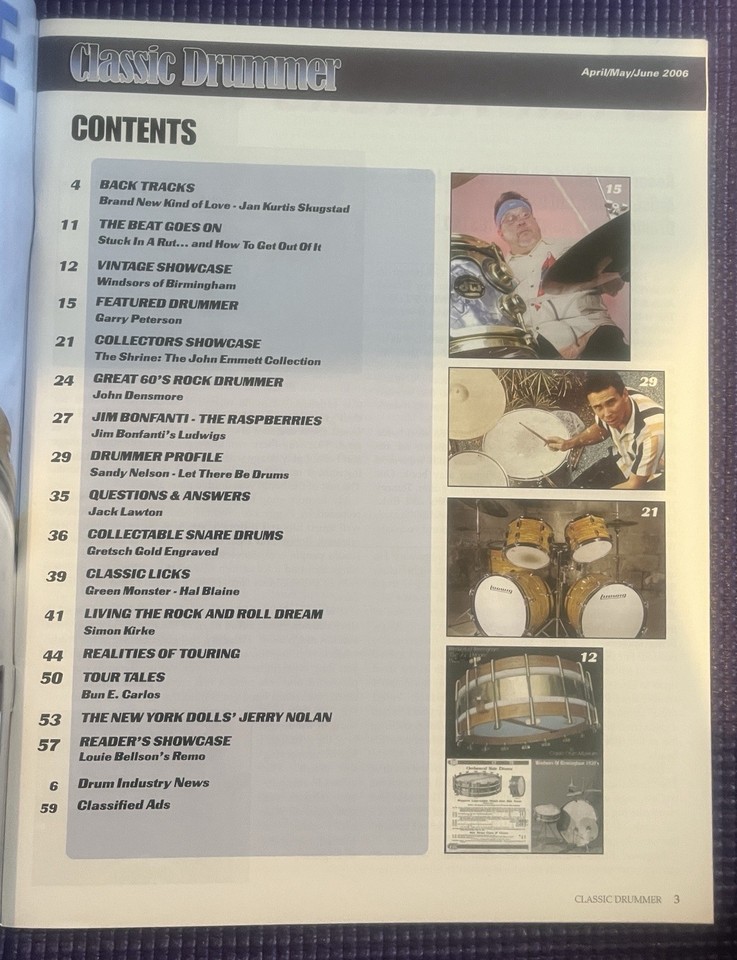 Classic Drummer Magazine April/May/June ‘06 Garry Peterson Sandy Nelson ...
