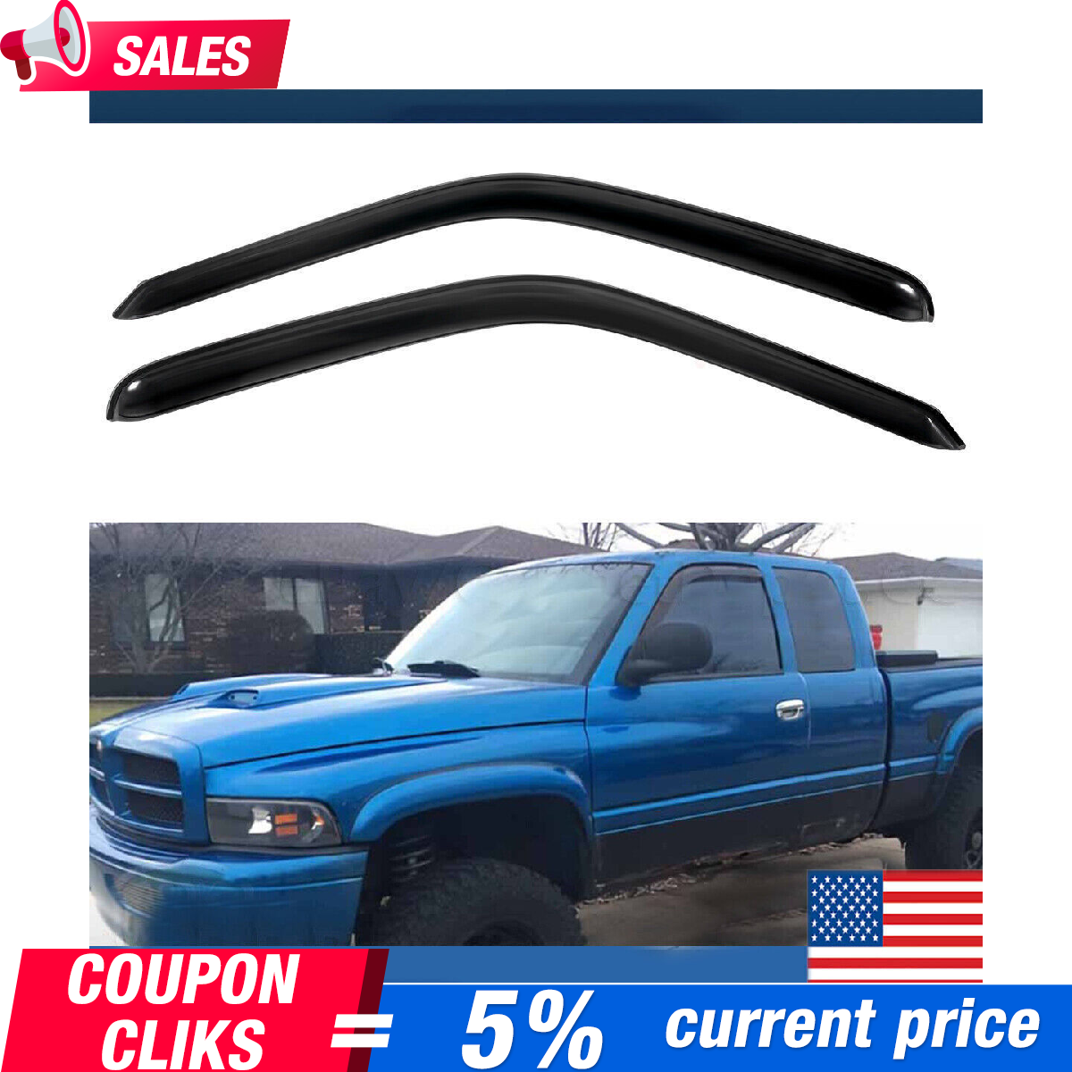 2PCS Window Visors For 94-2001 Dodge Ram 1500/2500/3500 In-Channel ...