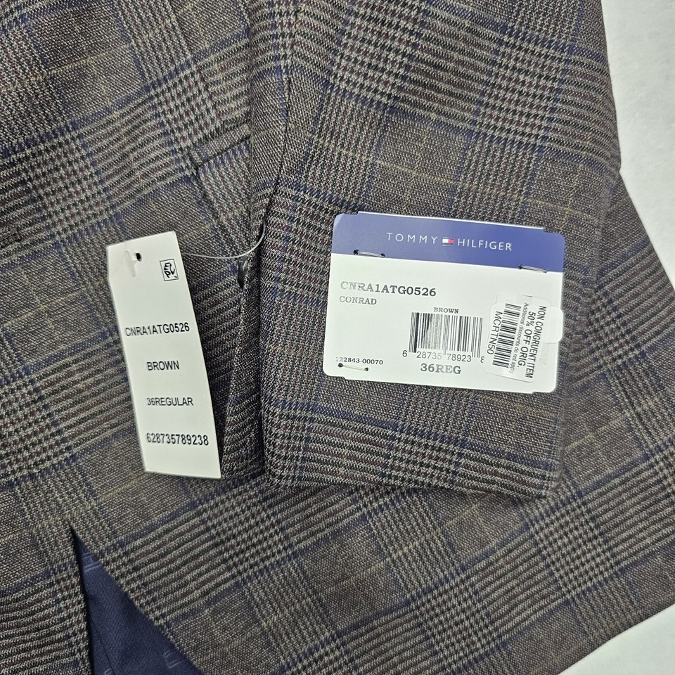 Tommy Hilfiger Mens 36R Modern-Fit Plaid Sport Coat Jacket Brown Conrad ...