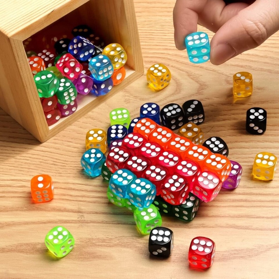 50-PACK 6-SIDED COLORED DICE SET D6 6 COLOURS BOARD GAME RPG 0.55 INCH ...