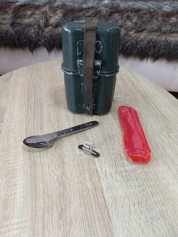 Vintage German Army Field Flask CUP Mess Kit Utensils Fork Spoon Can ...