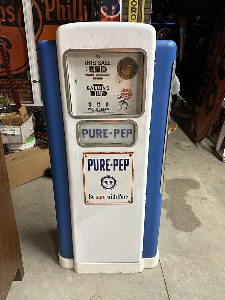 Vintage WAYNE MODEL 100 GAS PUMP Original Pump Plates & PURE-PEP Ad ...