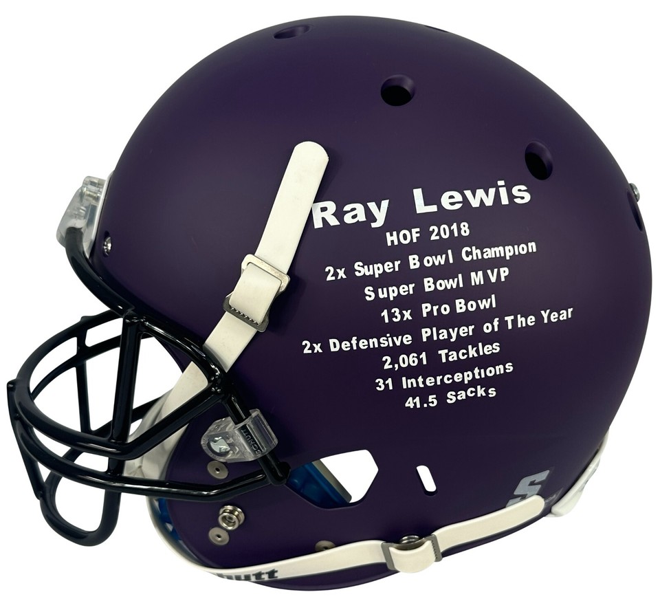 Ray Lewis autographed signed Full Size stat helmet NFL Baltimore Ravens ...