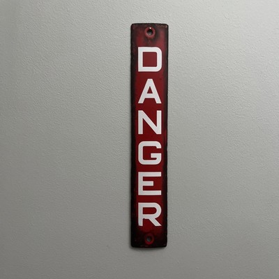 Vintage Enamel Metal Danger Sign Rare Industrial Man Cave Room Decor ...