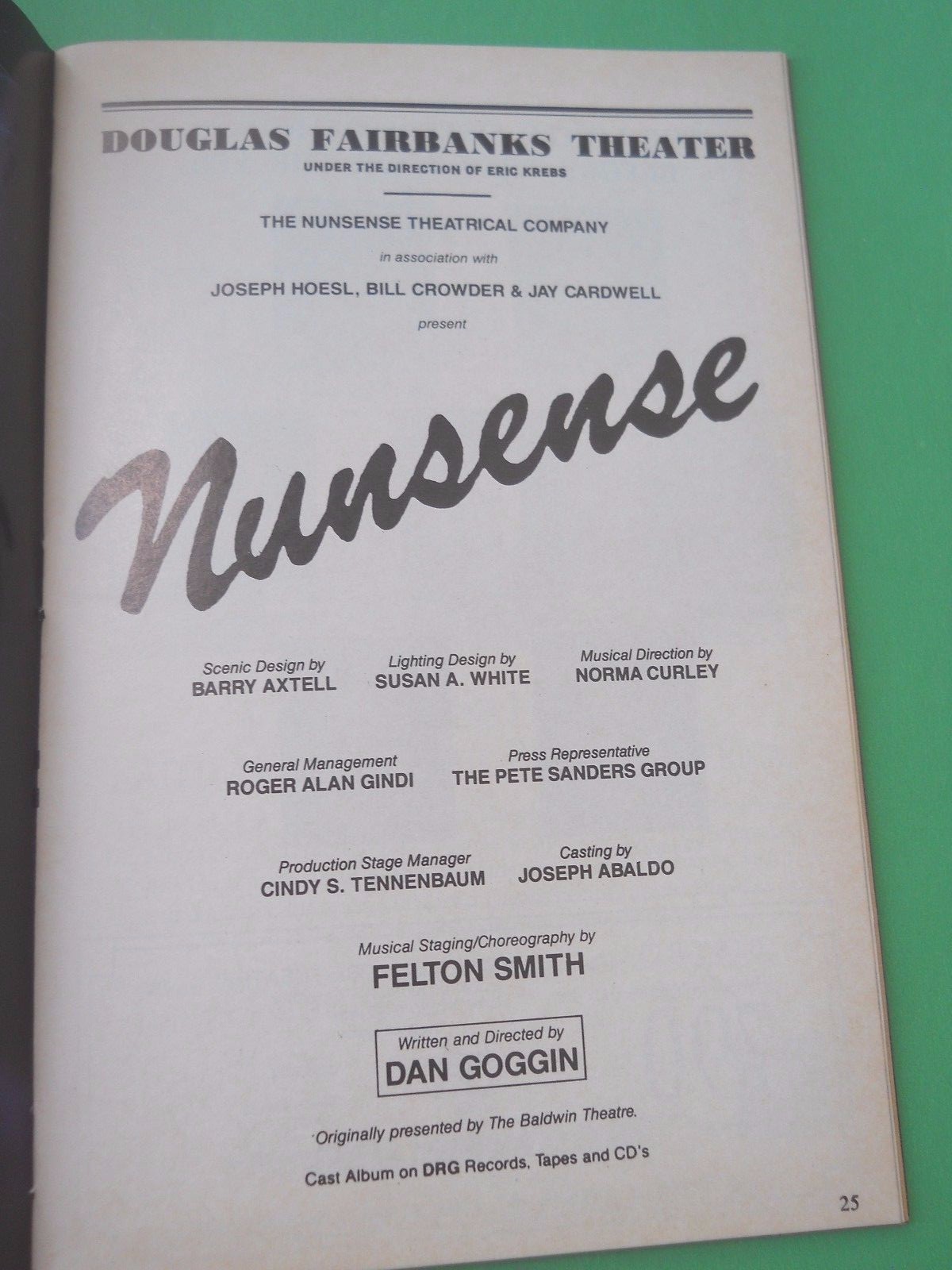 November 1992 -Douglas Fairbanks Theatre Playbill - Nunsense - Terri ...
