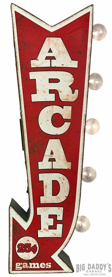 ARCADE Arrow Double Sided Sign W/ LED Lights Game Room Bar Man Cave ...