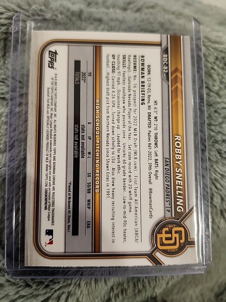 2022 Bowman Chrome Draft Picks ROBBY SNELLING 1st Rookie Card RC ...