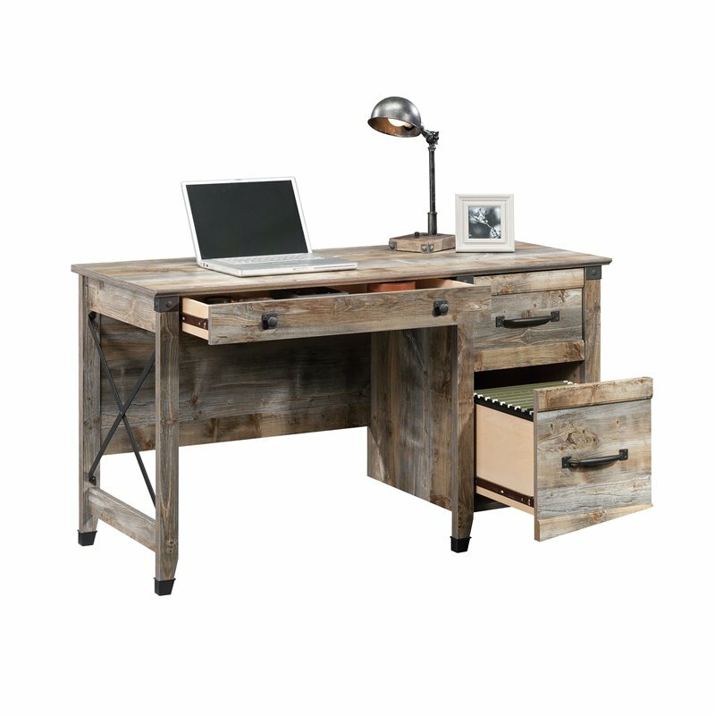 Sauder Carson Forge Engineered Wood Desk in Rustic Cedar Brown | eBay