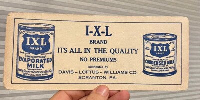 SCRANTON PENNSYLVANIA IXL MILK Advertising Dairy Card Bottle Cardboard ...