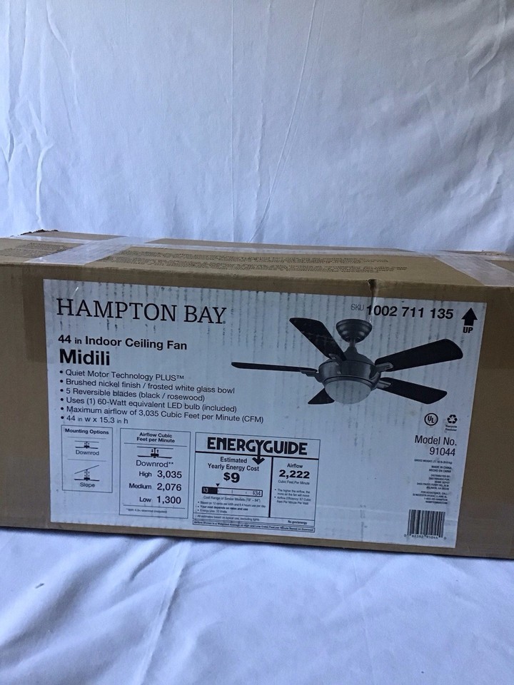 Midili 44 in. Indoor LED Brushed Nickel Dry Rated Ceiling Fan with 5 ...