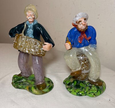 two vintage hand blown Italian Murano glass man drinking sculpture ...