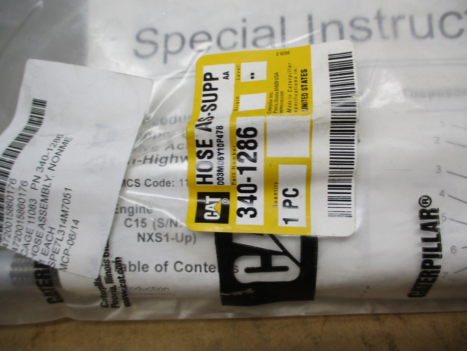 Caterpillar Engine Oil Supply Line Hose 340-1286 CAT 3401286 ...