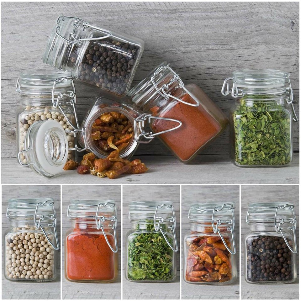 Spice Jars, SPANLA 12 Pack 4oz Small Glass Jars with Airtight Hinged ...