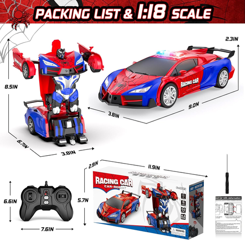 2-in-1 Transforming RC Car Robot - 2.4GHz 360° Spin Toy for Boys Age 4 ...