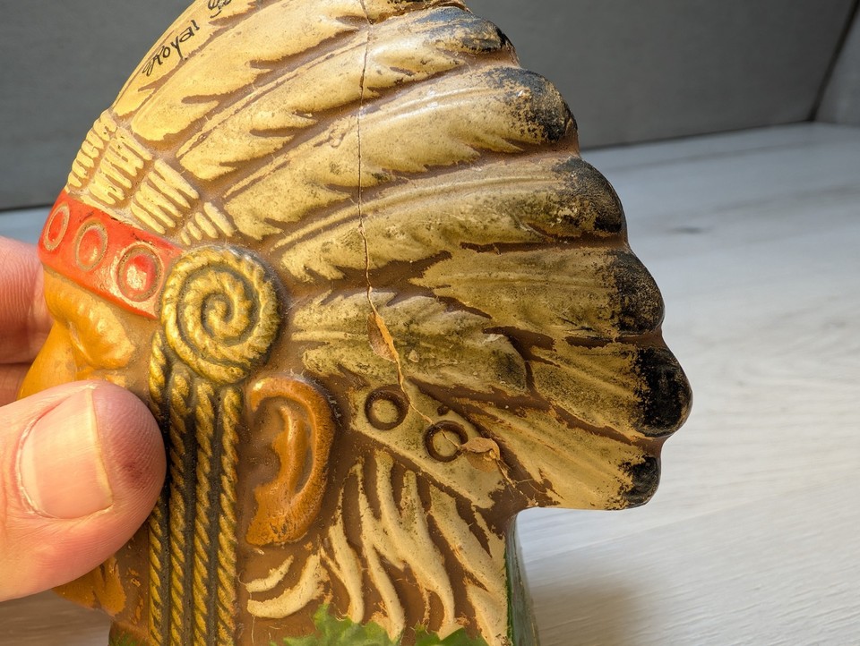 Vintage Native American Indian Chief Bust Head Coin Bank Red Clay Head ...