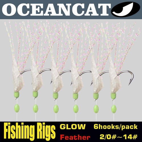 10 Packs 6 hooks/set Sabik White Feather Rainbow Skin String Hook Rigs ...