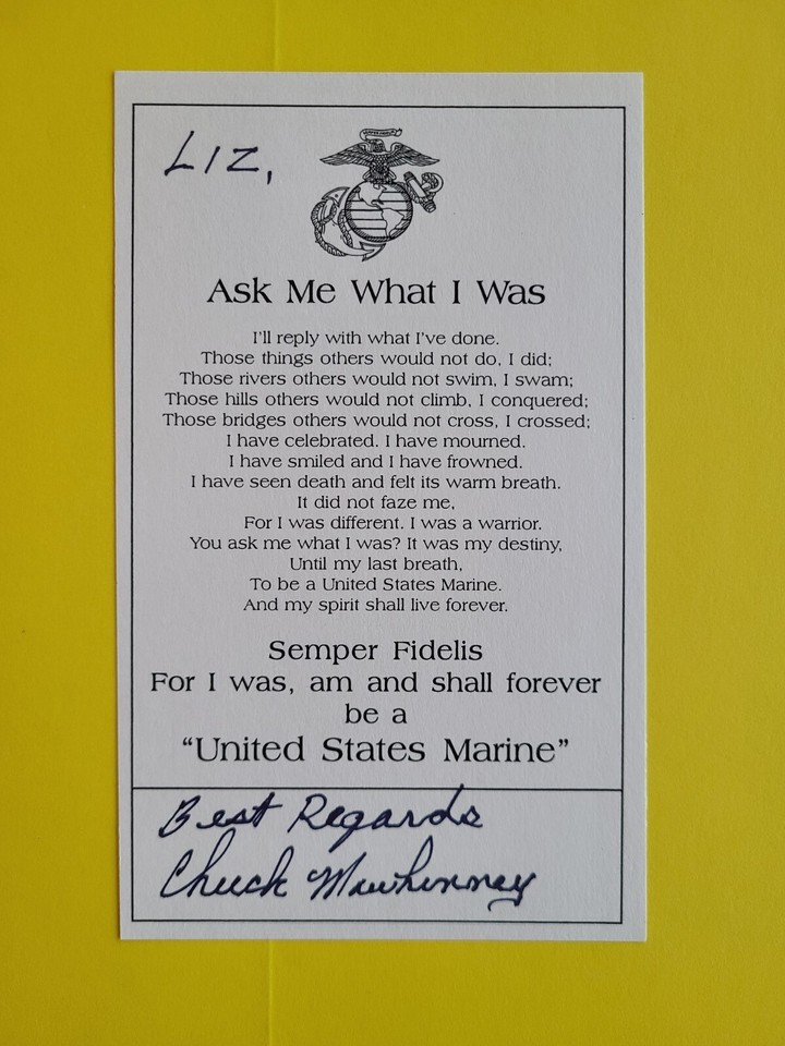 Charles Mawhinney Vietnam USMC Sniper 103 Kills Signed 3.5 x 6.5 inch ...