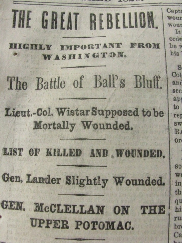 CIVIL WAR BATTLE OF BALLS BLUFF VIRGINIA & COLONEL ED BAKER FUNERAL ...