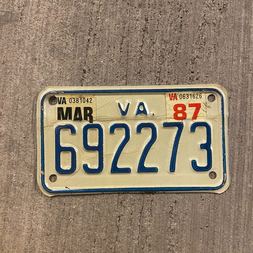 1987 Virginia Motorcycle License Plate 692273 Harley Honda BMW YOM DMV ...