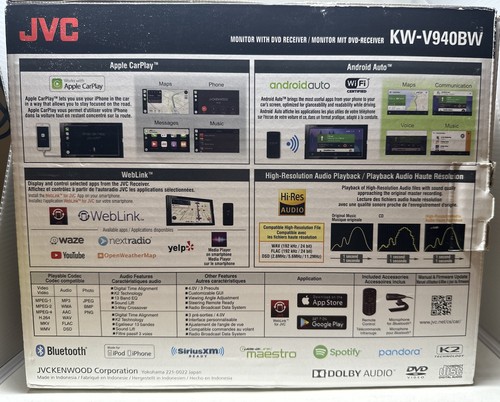 JVC KW-V950BW CD/DVD Receiver wired w/Metro 70-1729 Wiring Harness incl ...